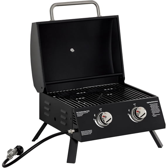 2 Burner Propane Gas Grill Outdoor Portable Tabletop BBQ with Foldable ...