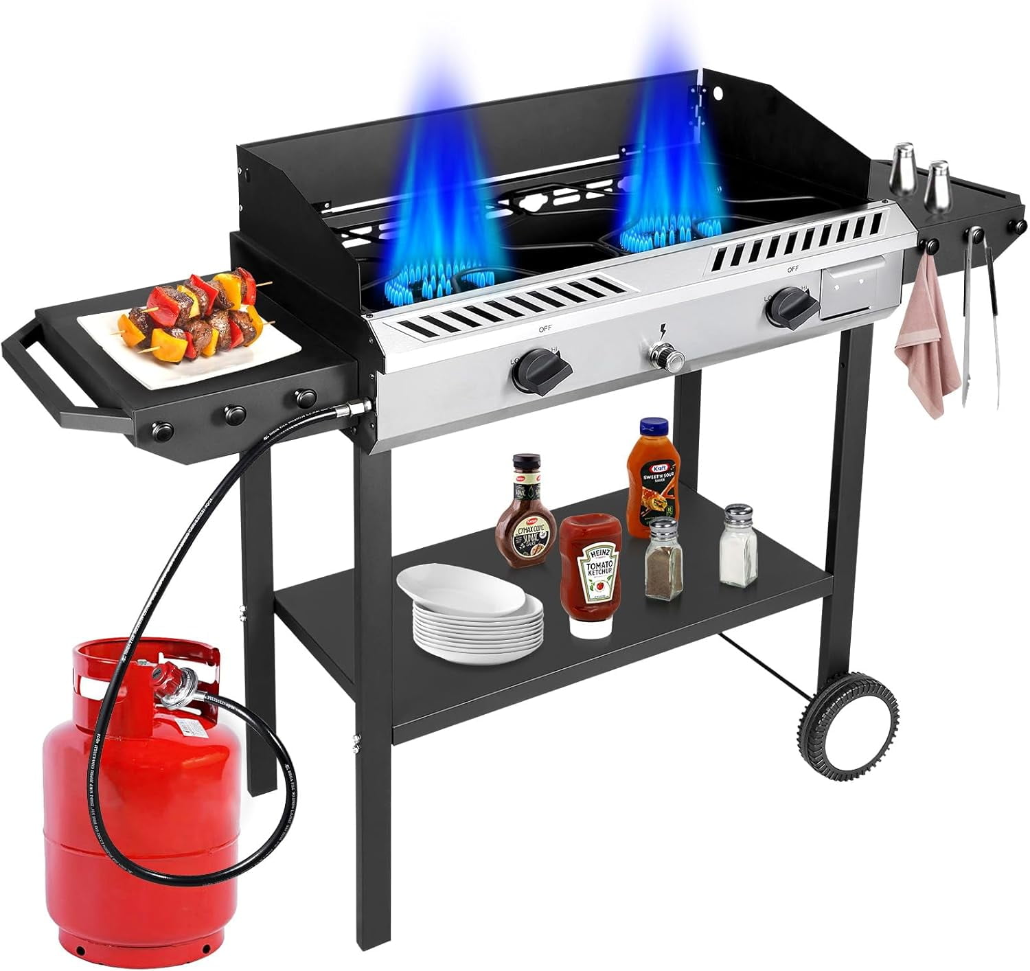 2 Burner Propane Stove Outdoor Camping Gas Stoves 150,000 BTU Auto Ignition with Regulator and ...