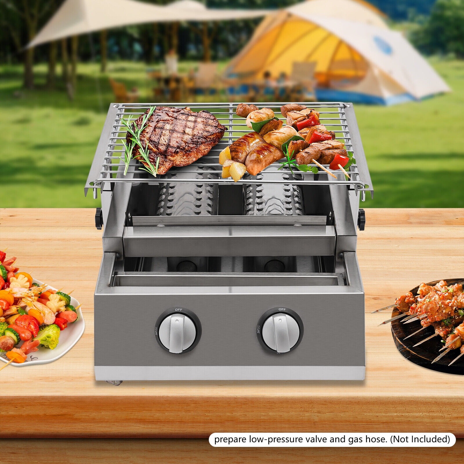 2 Burner Tabletop Propane Gas Grill Stainless Steel Outdoor BBQ Camping ...