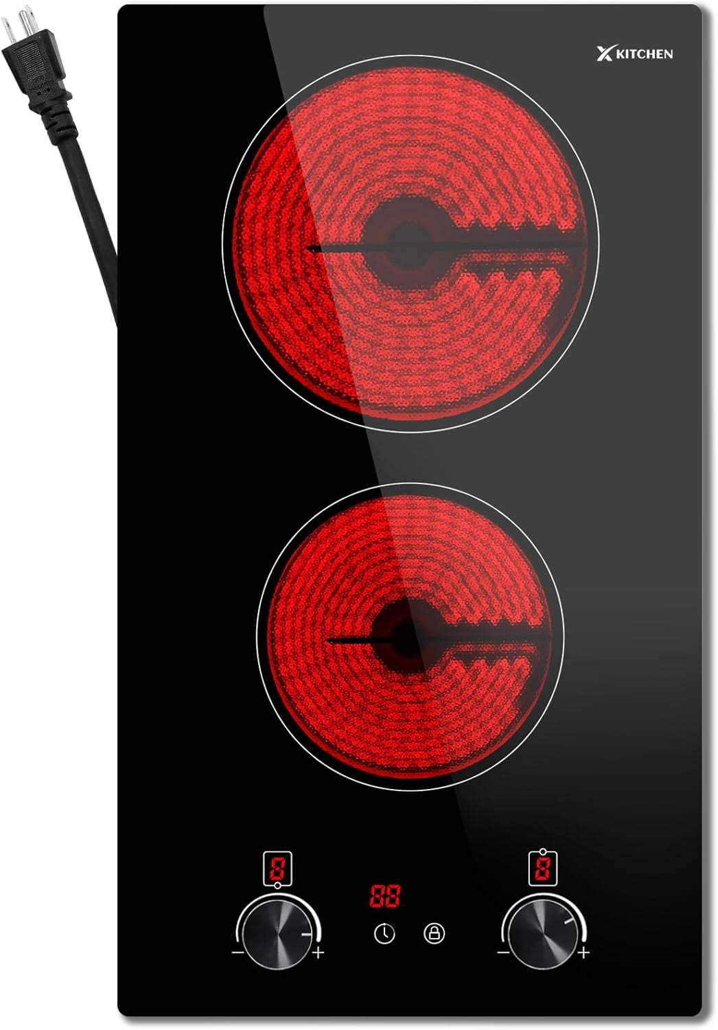 2 Burners Electric Cooktop 12 Inch Plug in Portable 120V Ceramic ...