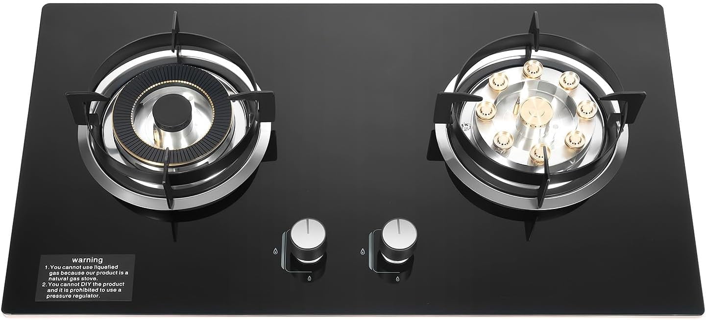 2 Burners Natural Gas Cooktop, Kitchen Stove Top LPG/NG Dual Fuel Stove ...