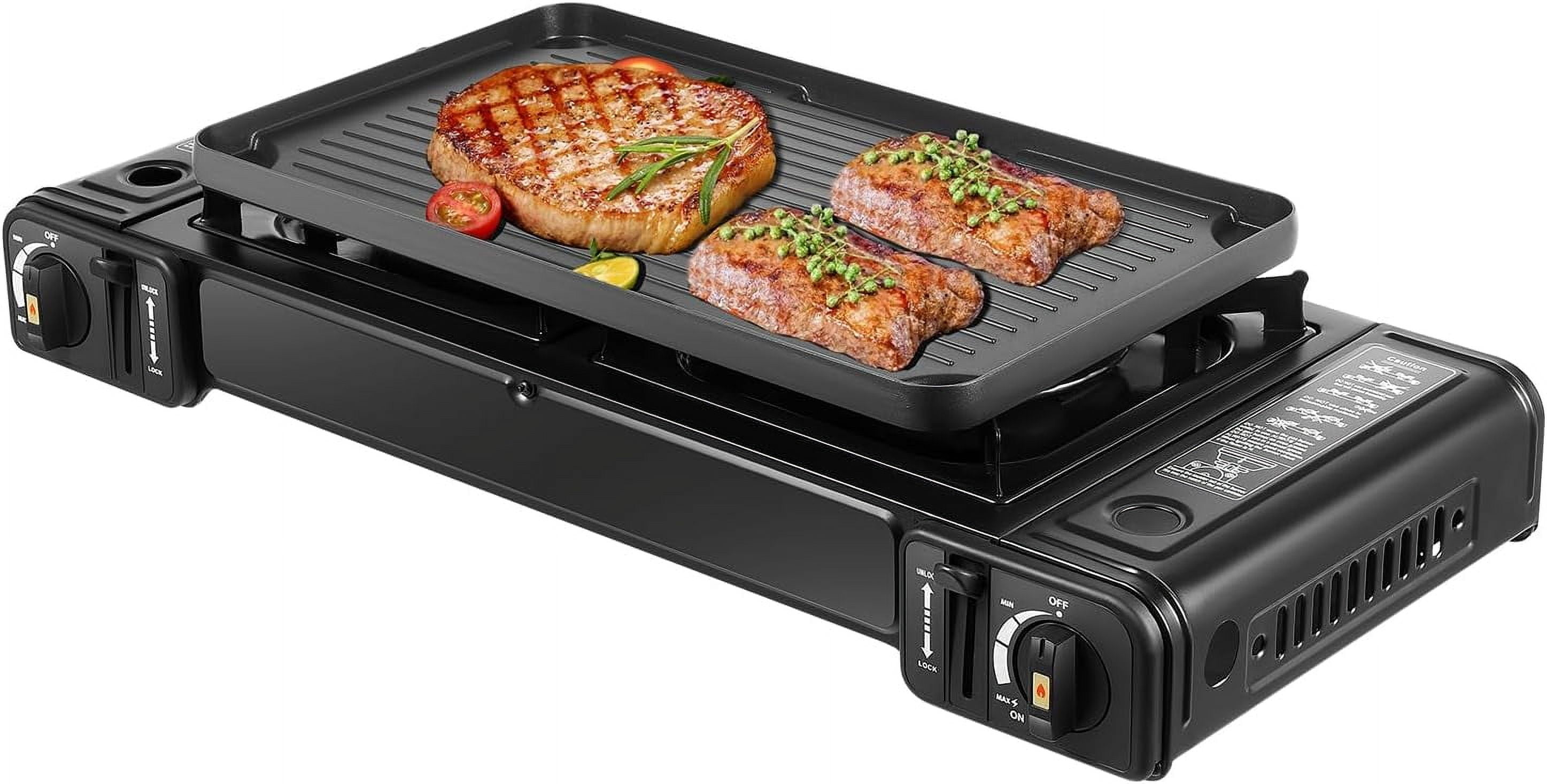 2 Burners Portable Camping Stove with Grill Pan, Double Burners Outdoor ...