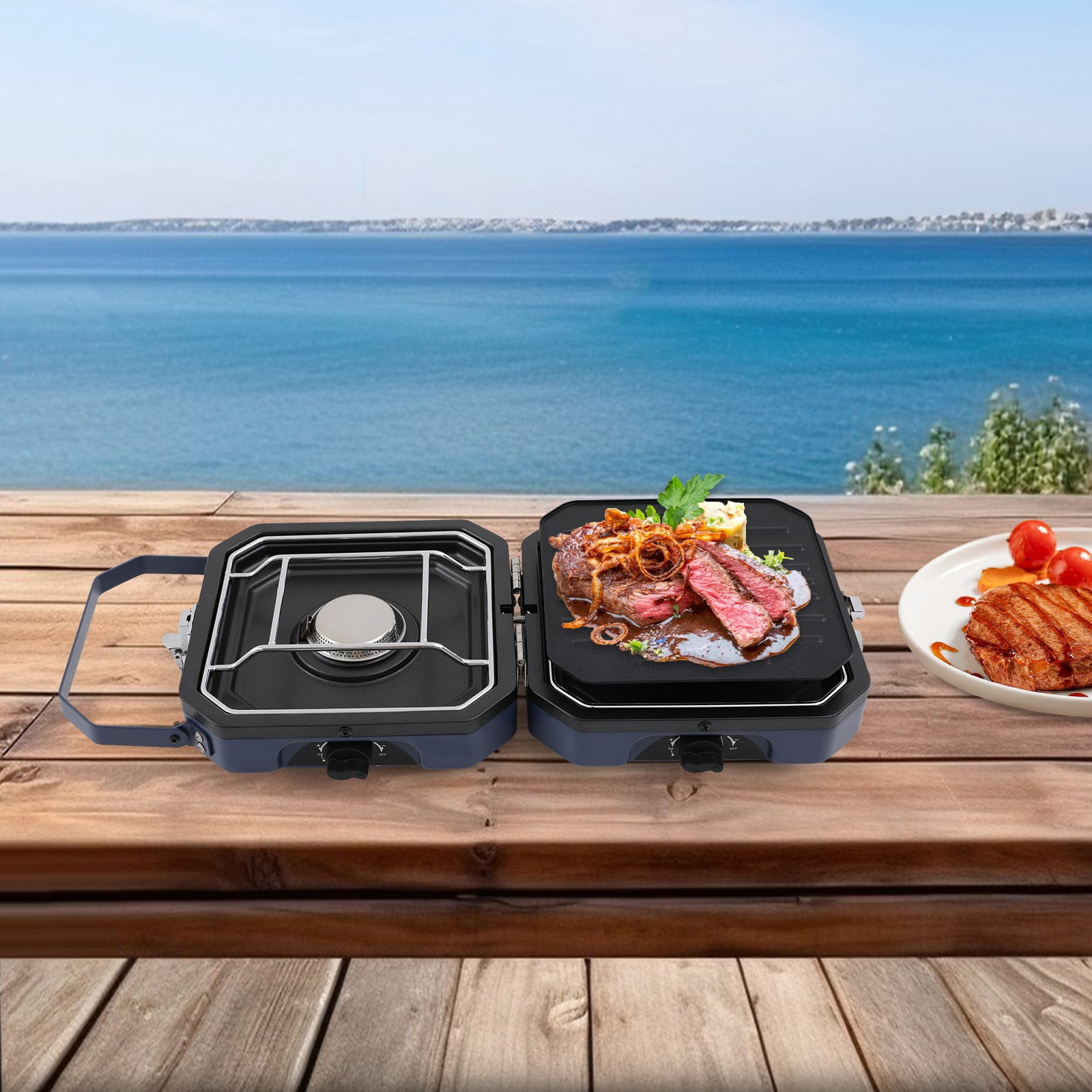 2-Burners Portable Stove Foldable Camp Stove with Grill Pan for Camping ...