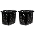 2 Bushel Plastic Laundry Basket with Silver Handles, Black, 2 Pack ...