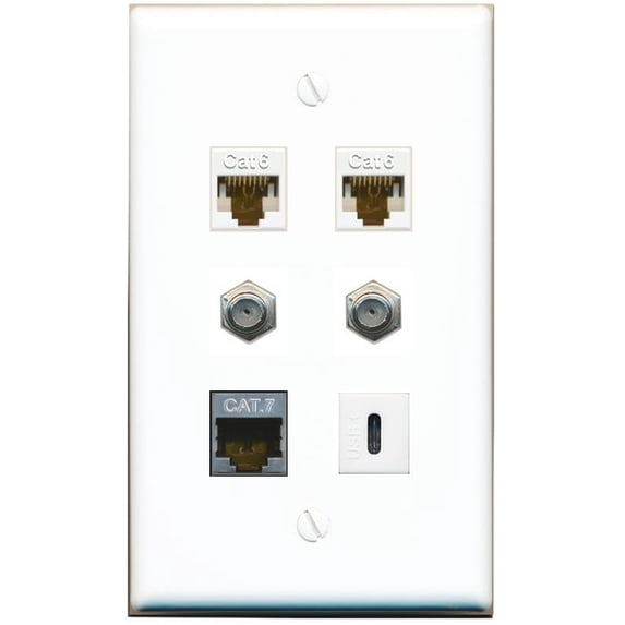 2 CAT6 CAT7 2 Coax USBC Flat/Solid Wall Plate [White] - Walmart.com