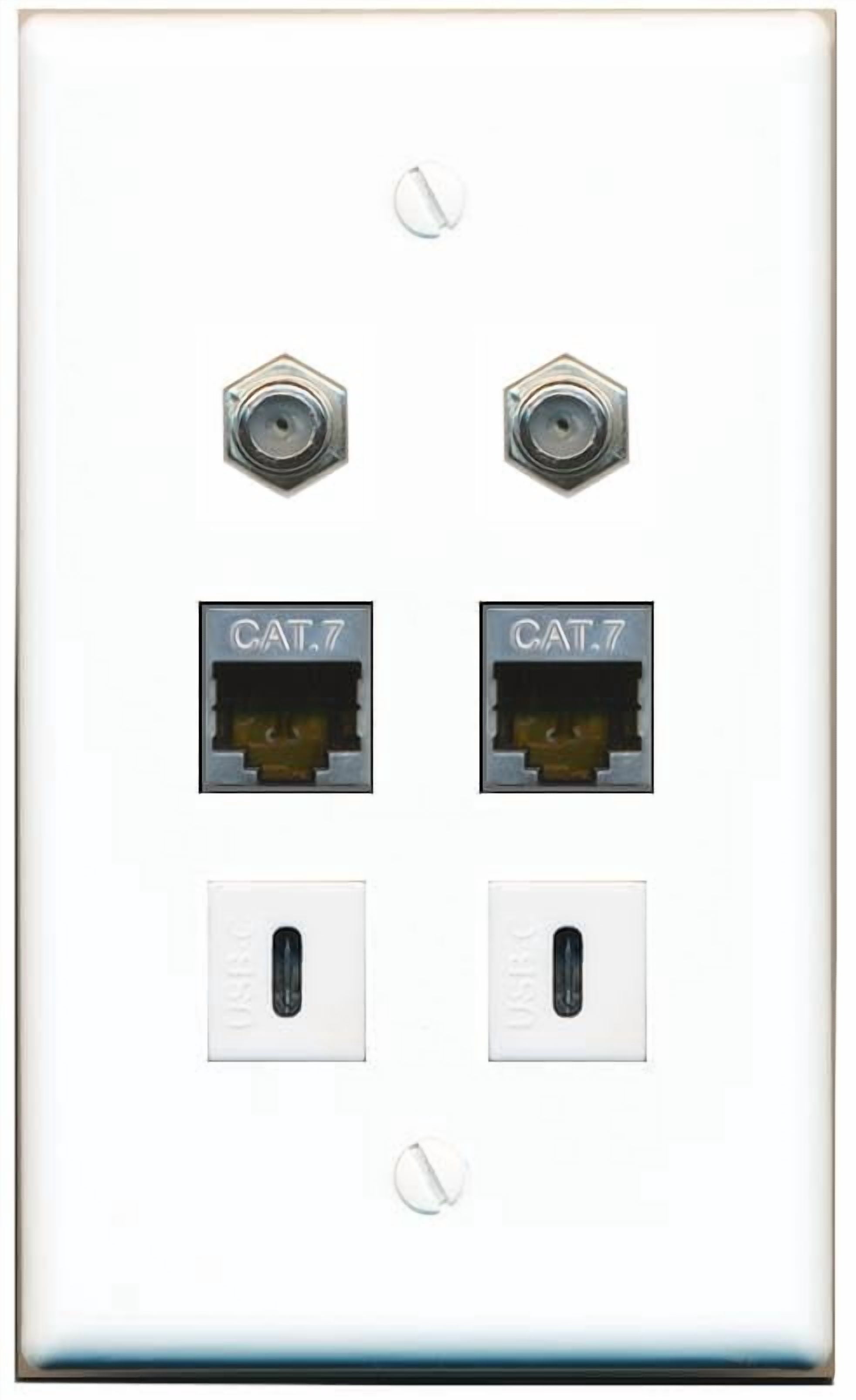 2 CAT7 2 Coax 2 USBC Flat/Solid Wall Plate [White] - Walmart.com