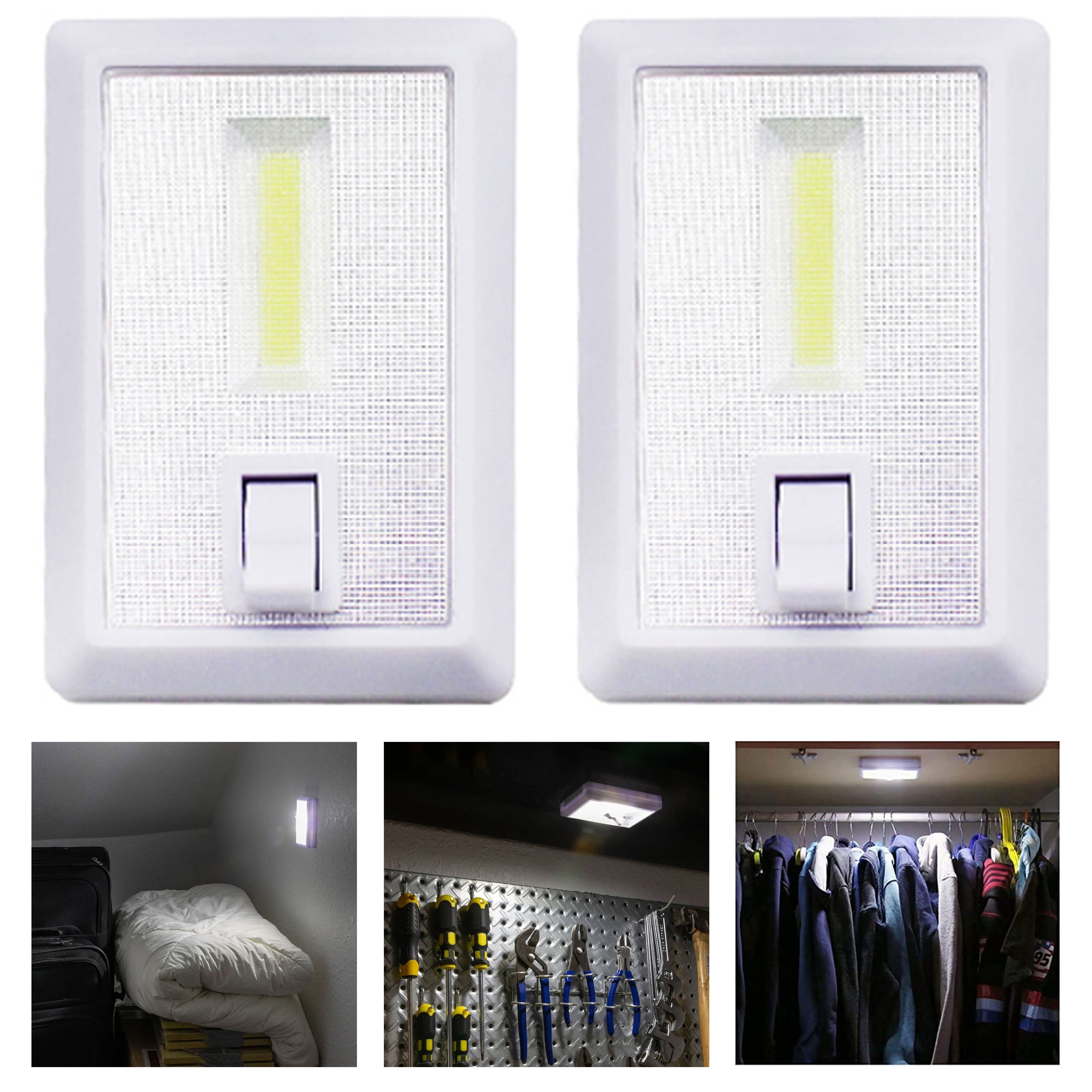 2 COB LED Mini Light Switch Night Wall Wireless Battery Operated Closet ...