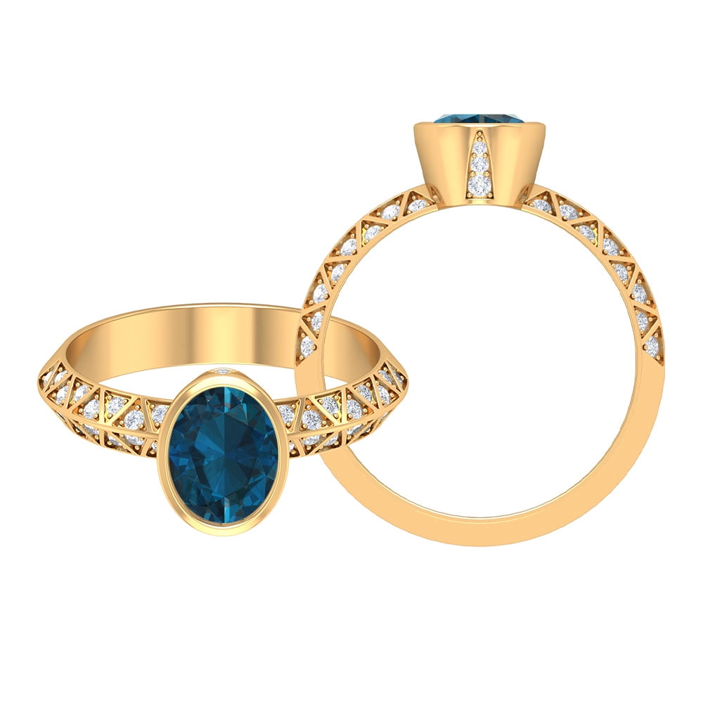 2 CT Bezel Set London Blue Topaz Engagement Ring with Diamond Accents ...