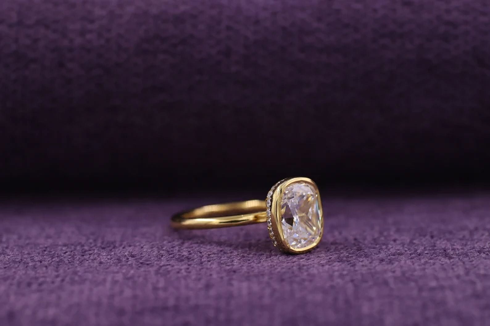 2 CT Cushion Cut Moissanite Engagement Ring Hidden Halo 14K Yellow Gold ...