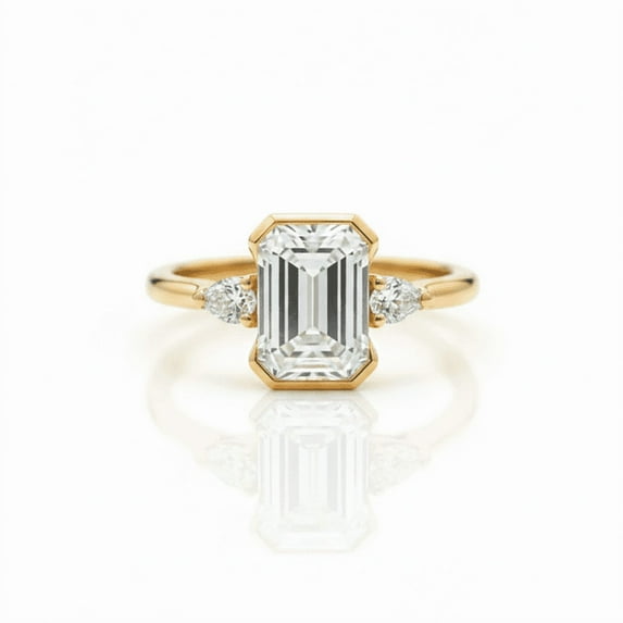 2 CT Emerald Cut Diamond Engagement Ring, Three Stone Wedding Ring ...