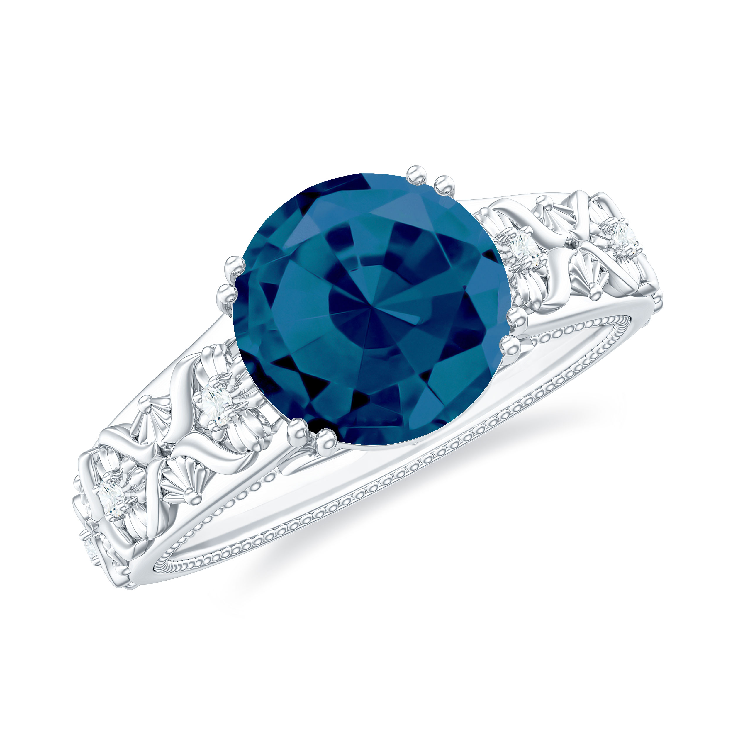 Rosec Jewels 2 CT London Blue Topaz and Diamond Engagement Ring, Floral ...