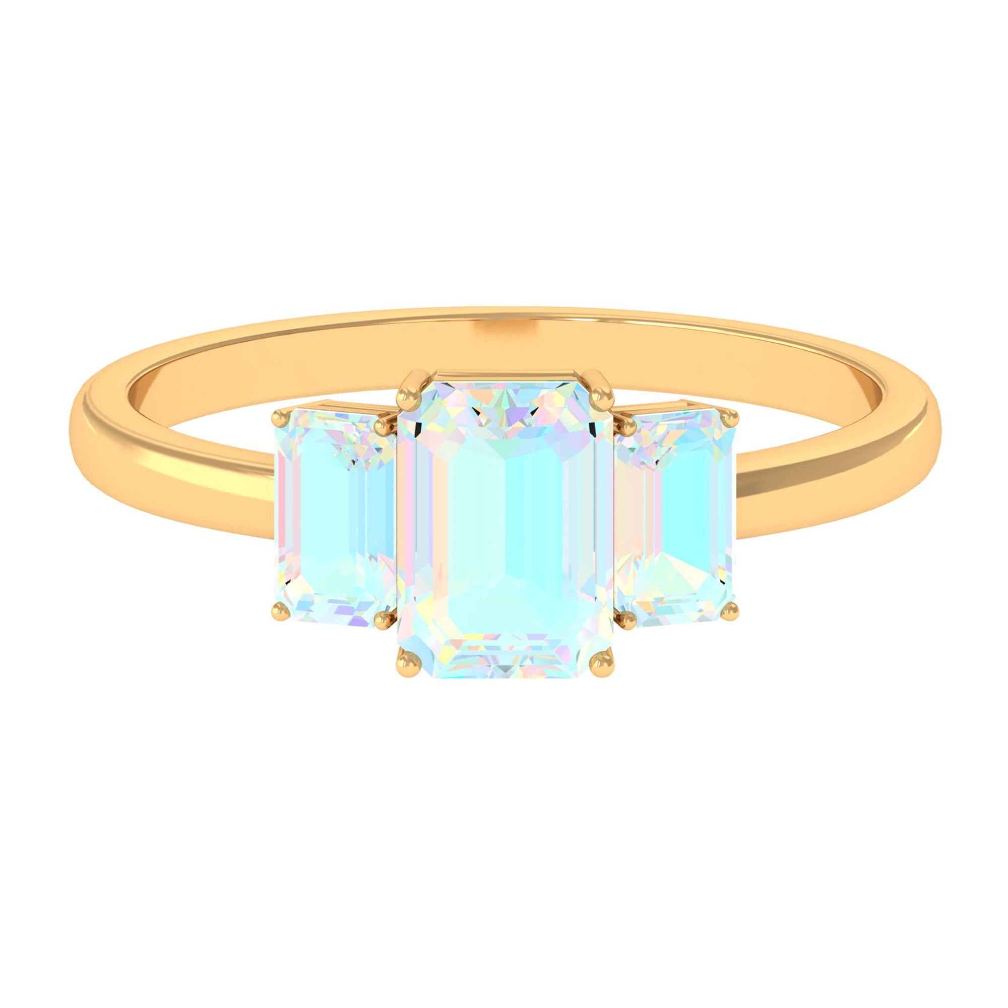 2 CT Octagon Cut Ethiopian Opal Three Stone Cocktail Ring, 14K Yellow ...