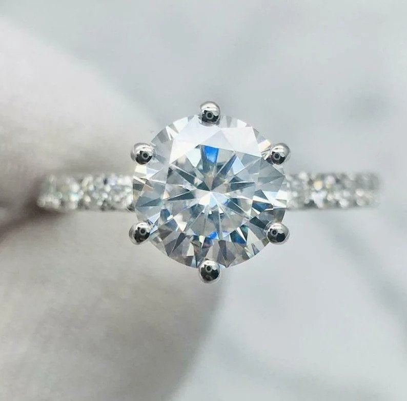 2 CT Round Moissanite Wedding Ring, Moissanite Engagement Ring, 925 ...