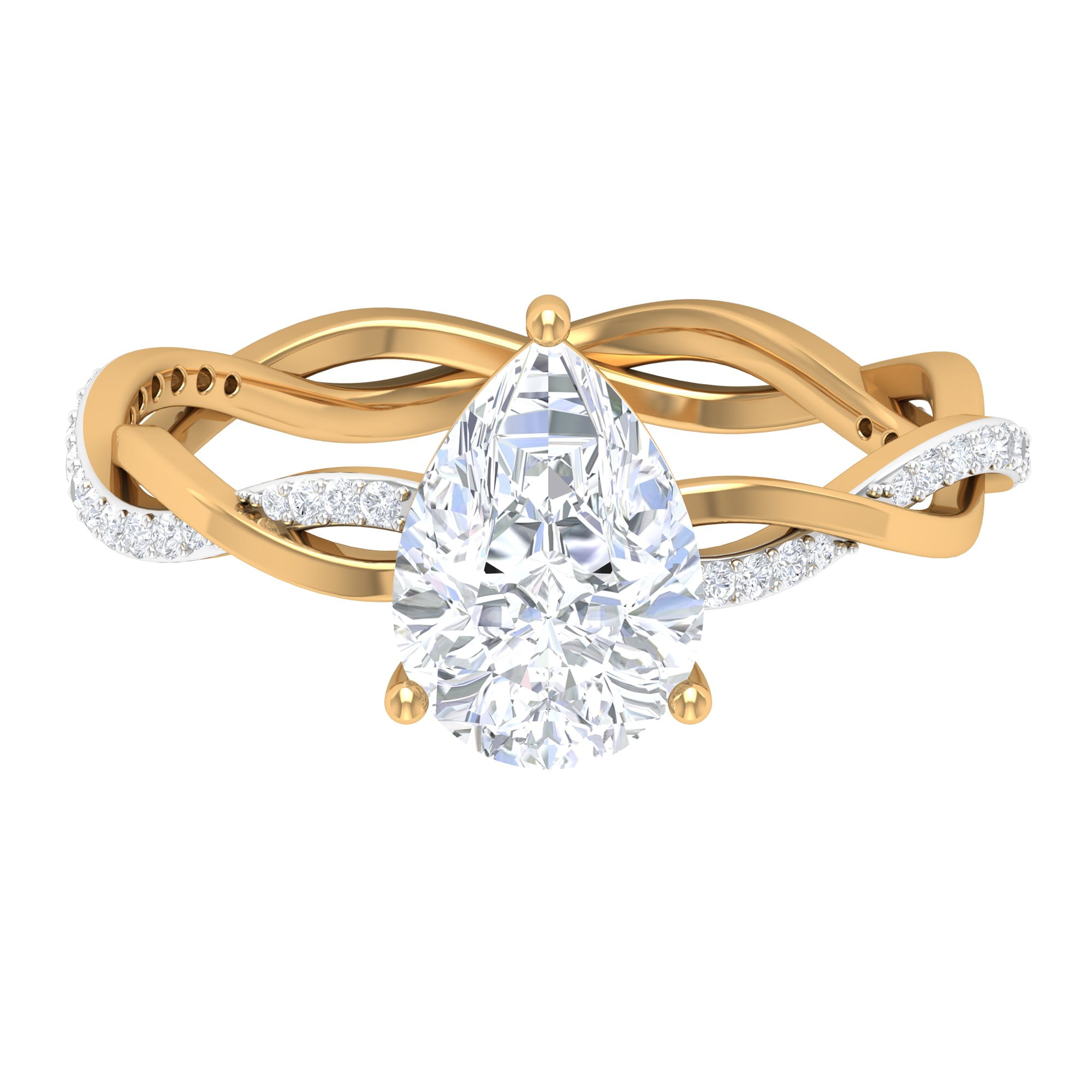 Pear Shaped Moissanite Braided Engagement Ring 2 Carat - 7x10 mm - D-VS1 Quality, 14K Yellow ...