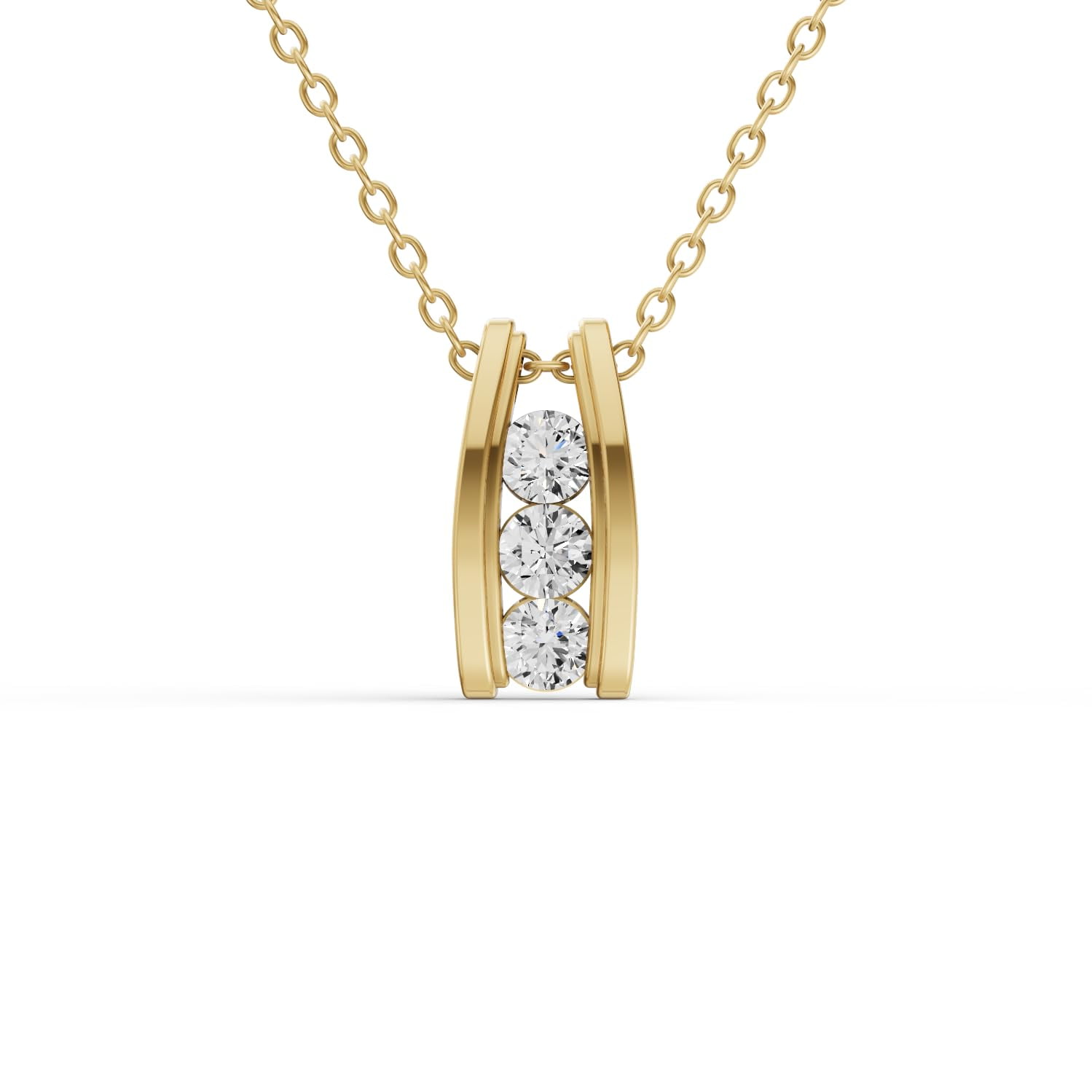 2 CTW Lab Grown Diamond Three Stone Ladder Pendant in 10K Yellow Gold ...