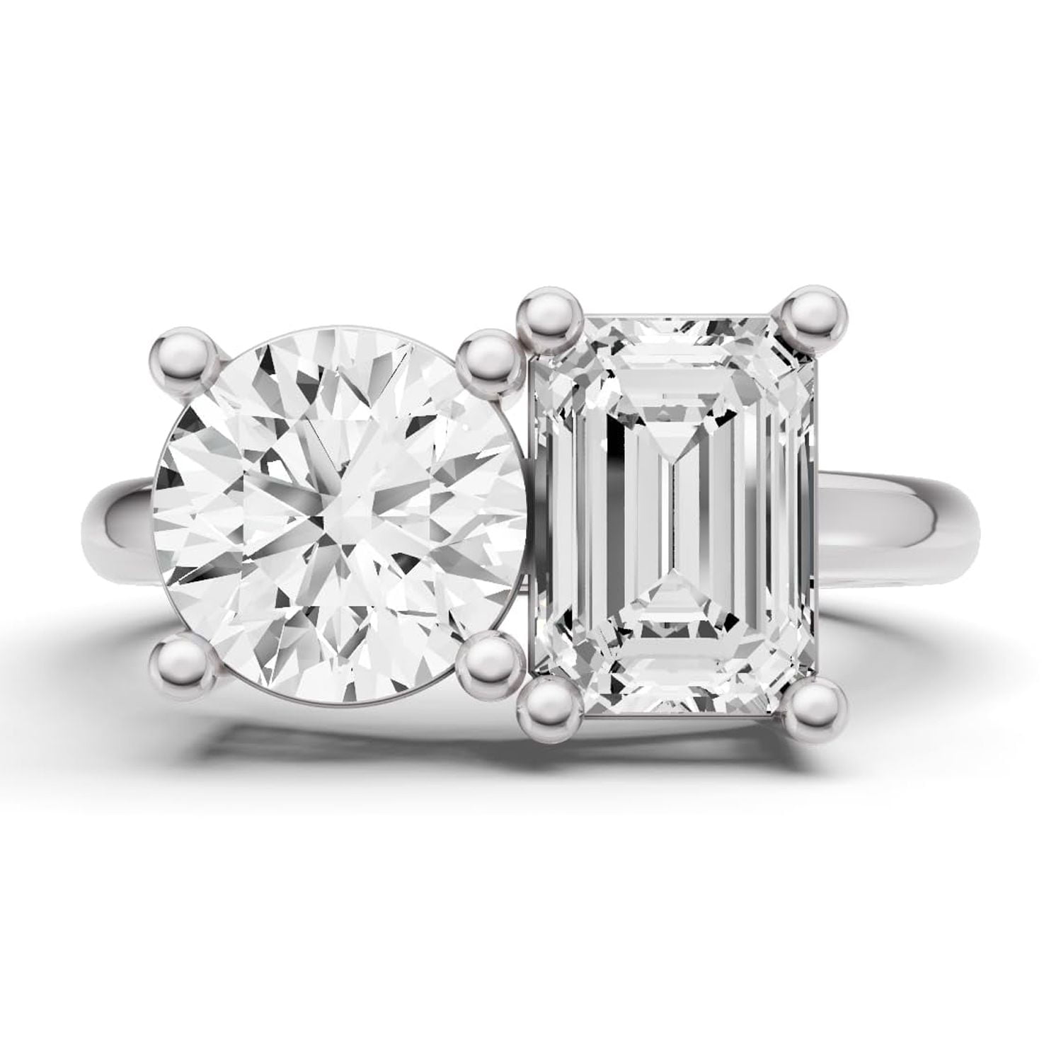 2 CTW Round and Emerald Cut Lab-Grown Diamond Two-Stone Ring in 14K White Gold, E-F Color, VS1 ...