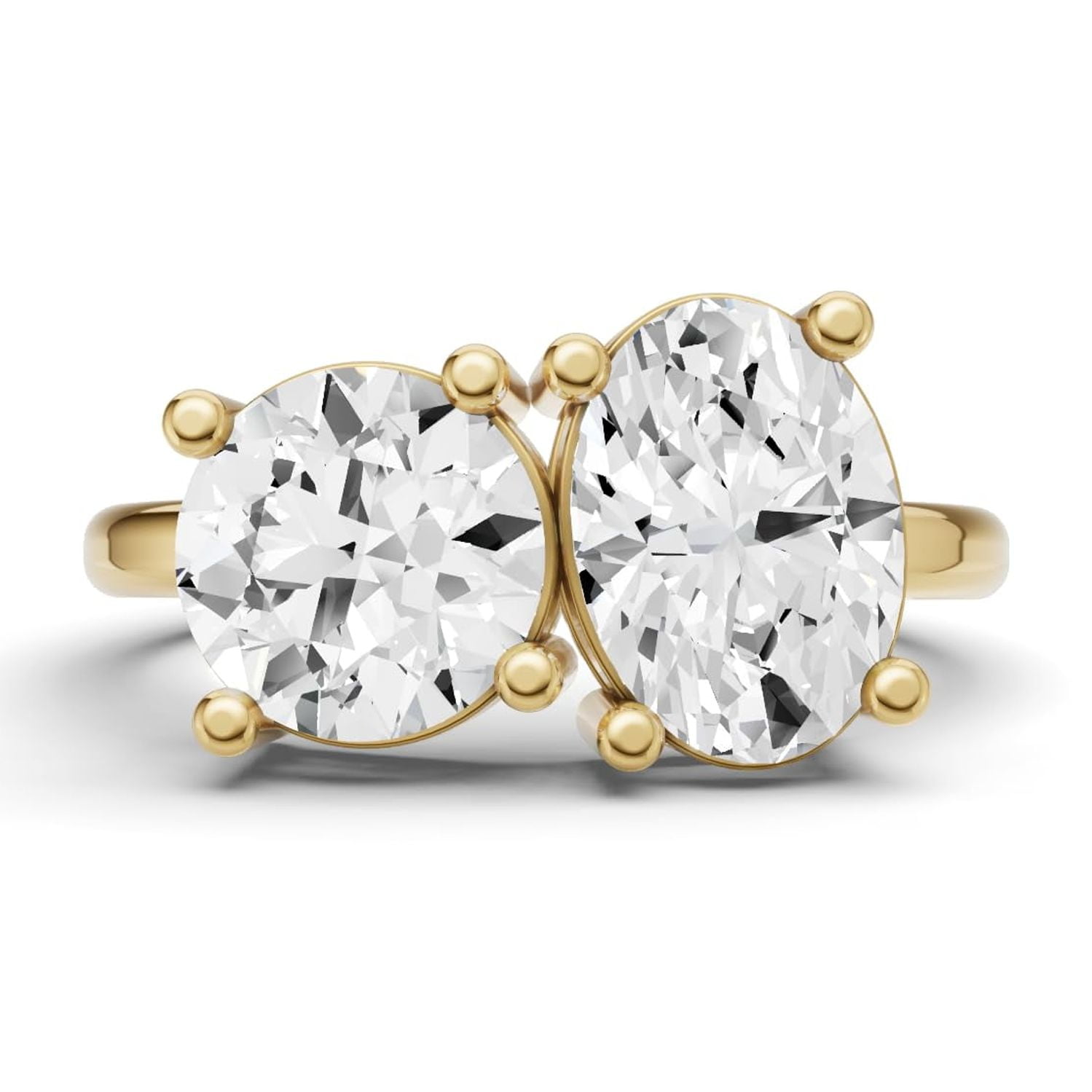 2 CTW Round and Oval Cut Lab-Grown Diamond Two-Stone Ring in 14K Yellow ...