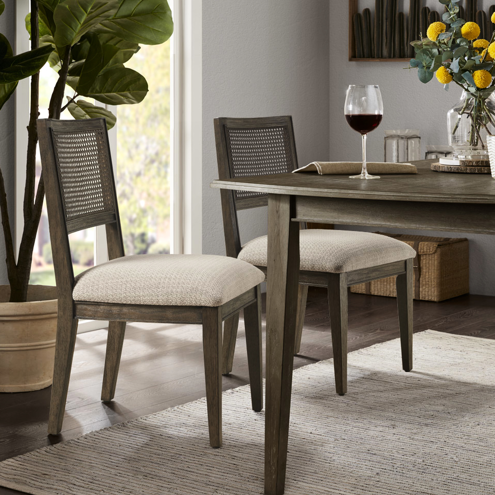 2 Cane Dining Chair With Stable Structure Armless (2) - Back, Padded ...