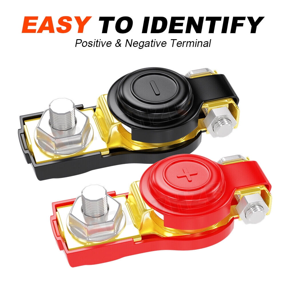 2 Car Battery Terminal Connector Top Post Positive Negative Heavy Duty ...