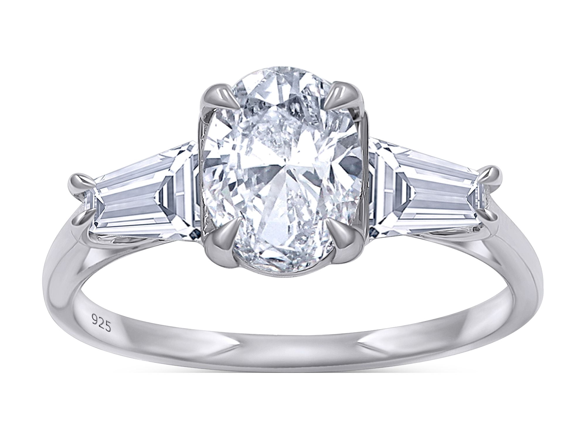 2 Carat 8X6MM Oval & Tapered Cut Lab Created Moissanite Diamond 3-Stone ...