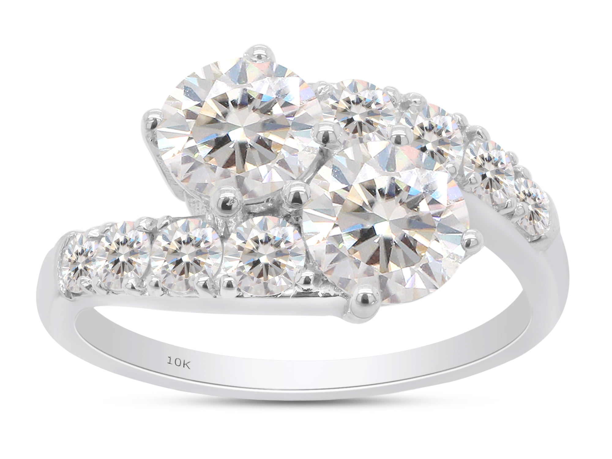 2 Carat Center 6MM Round Cut Lab Created Moissanite Diamond Two Stone Bypass Engagement Ring In ...