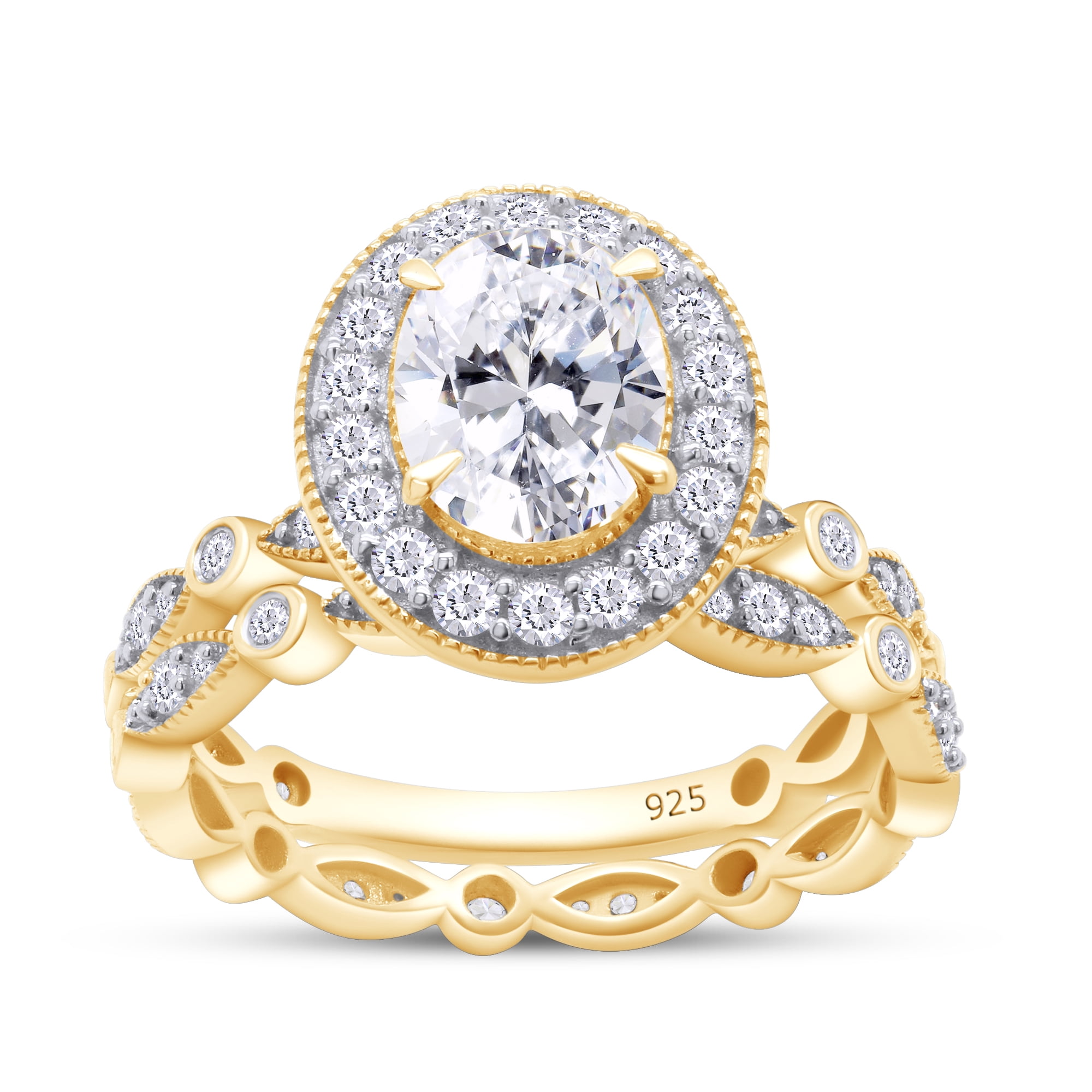 2 Carat Center 6X8MM Oval & Round Cut Lab Created Moissanite Diamond ...
