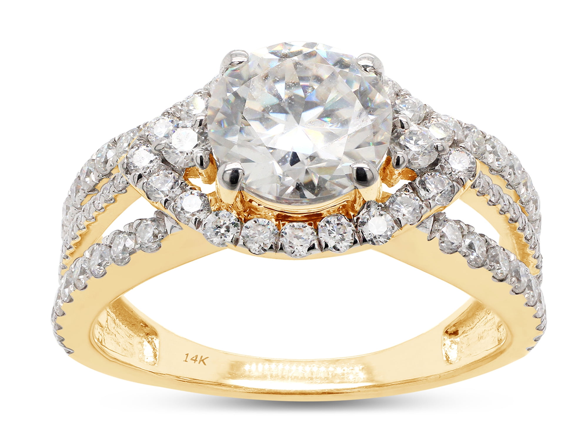 2 Carat Center 7MM Round Cut Lab Created Moissanite Diamond Halo Split ...