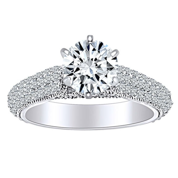 AFFY 2 Carat (Cttw) Round Shape White Natural Diamond Two Row Solitaire ...