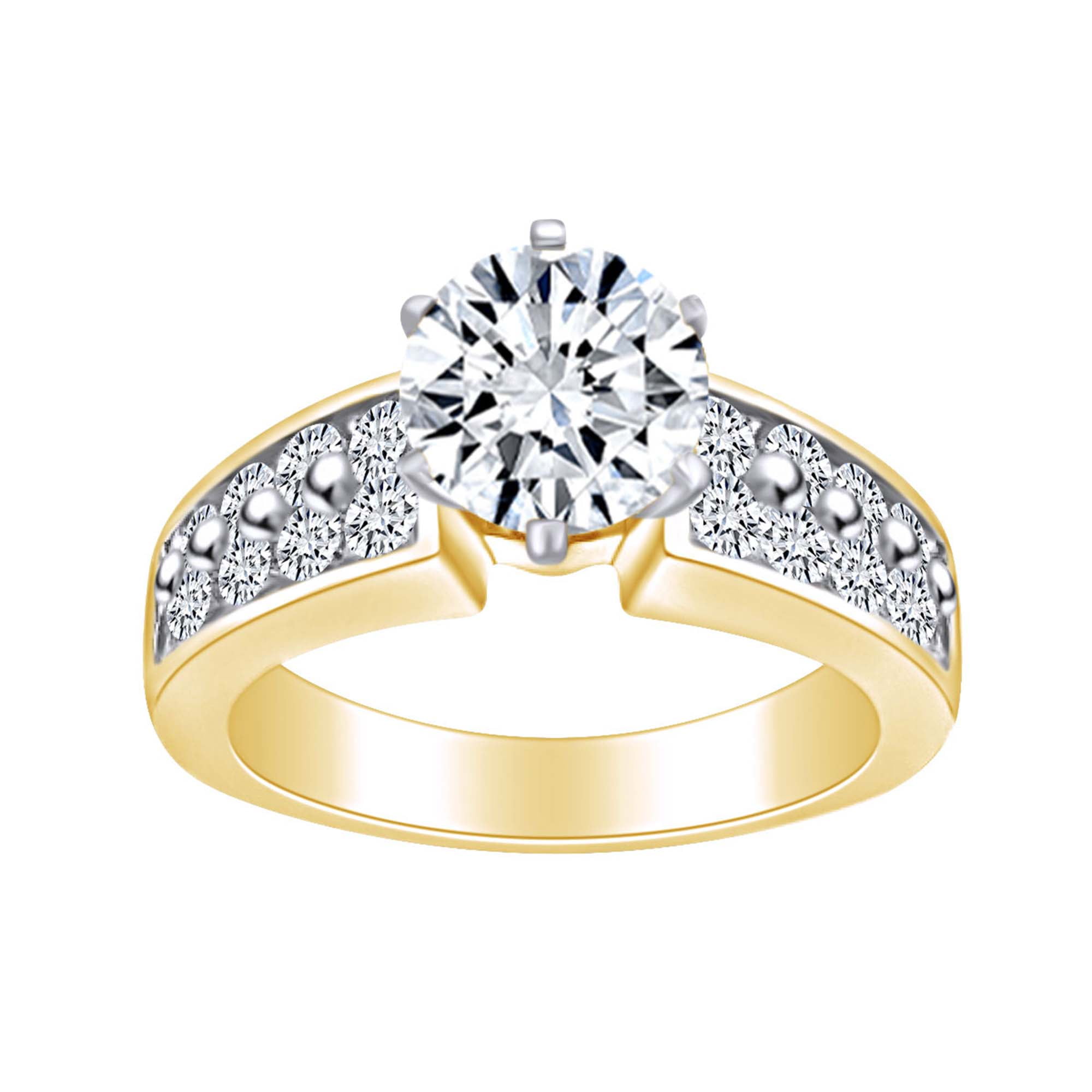 AFFY 2 Carat (Cttw) Round Shape White Natural Diamond Two Row Solitaire ...