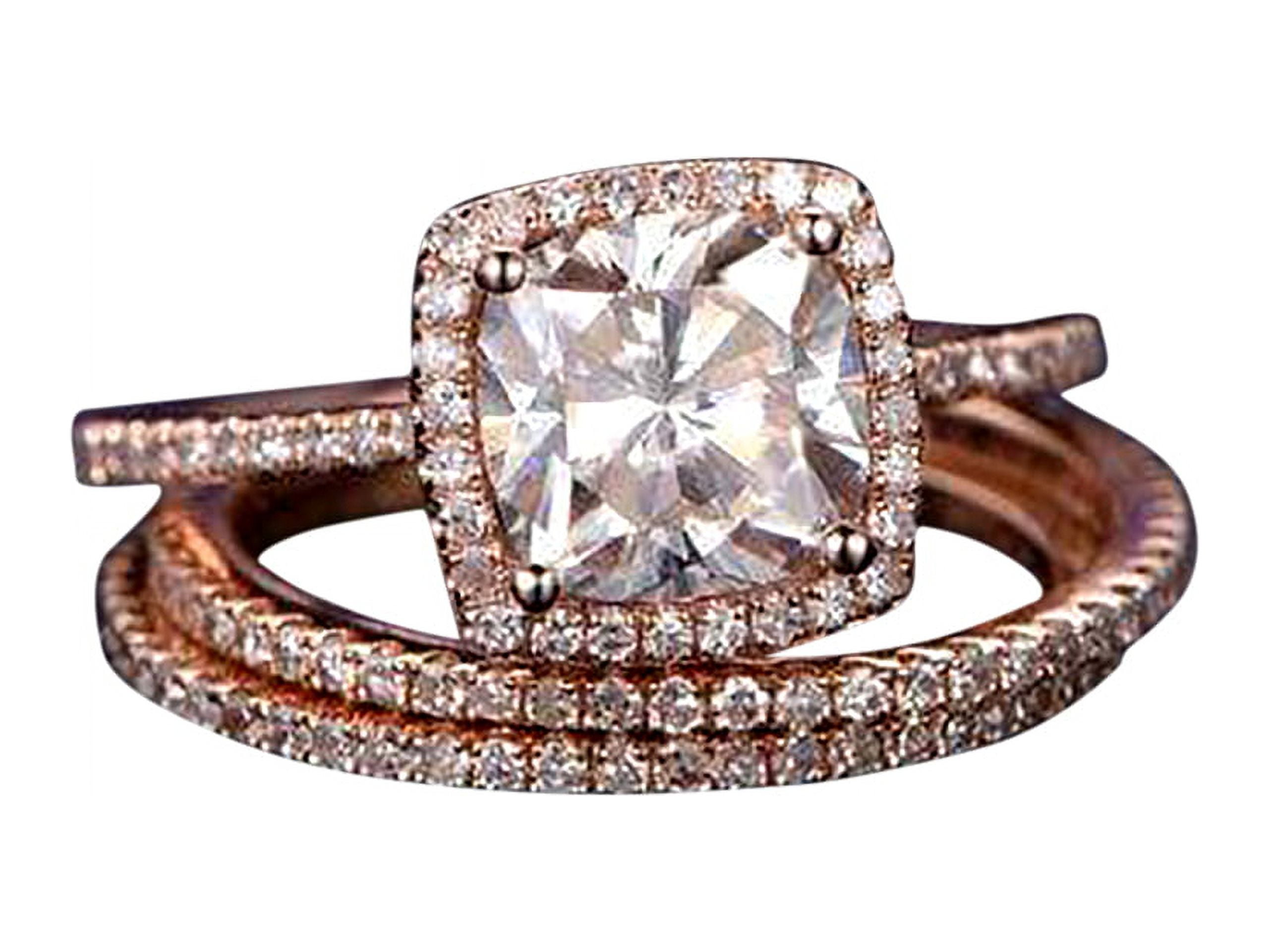 2 Carat Cushion Cut Moissanite Diamond Trio Ring Set On With 18K Rose ...