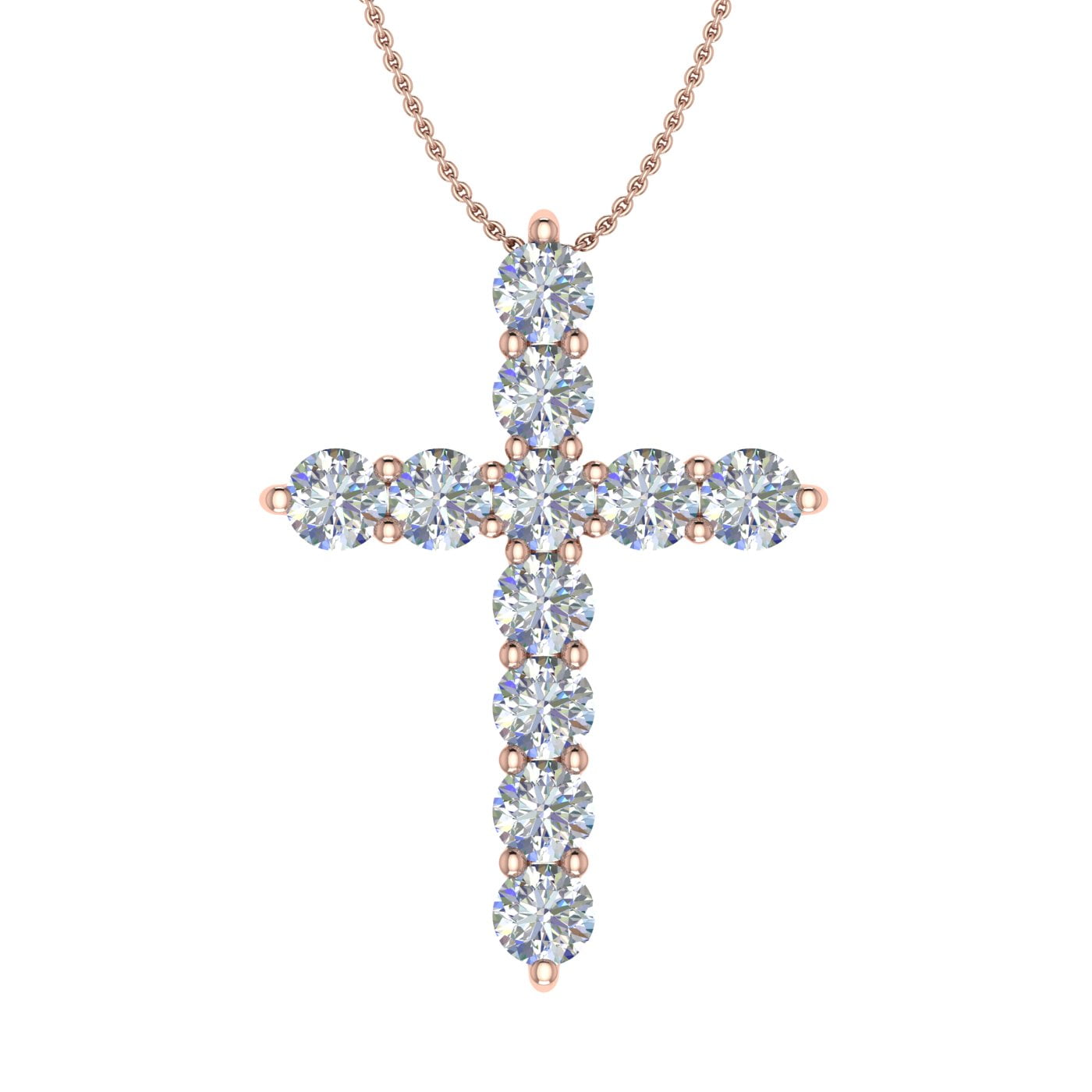 2 Carat Diamond Cross Pendant Necklace in 14K Rose Gold (Silver Chain ...