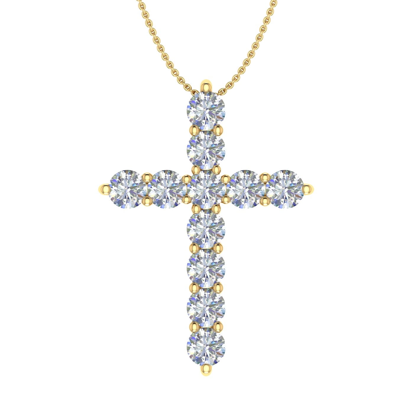 2 Carat Diamond Cross Pendant Necklace in 14K Yellow Gold (Silver Chain ...