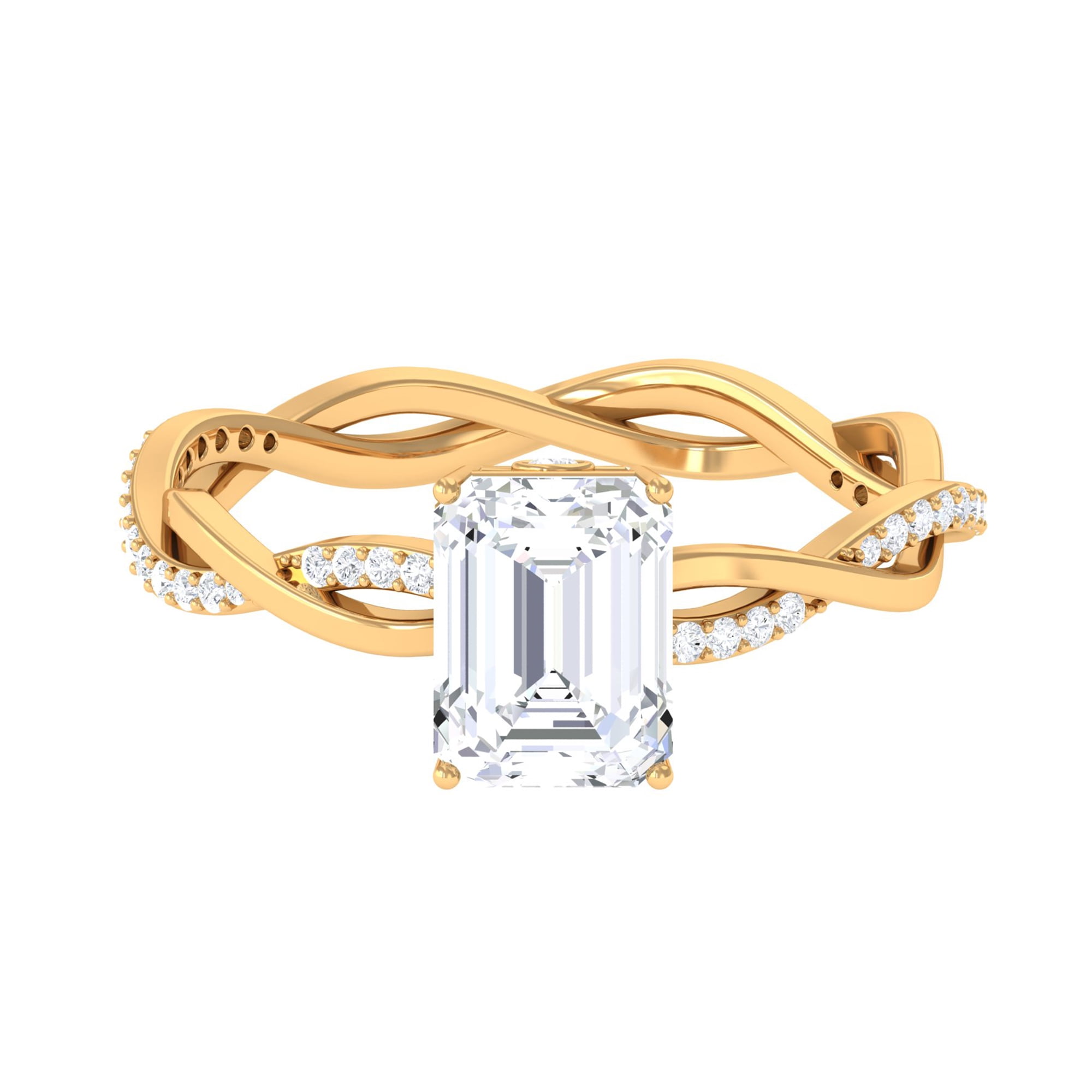 2 Carat Engagement Ring with Emerald Cut Moissanite - 6X8 mm - D-VS1 Grade, 14K Yellow Gold, US ...