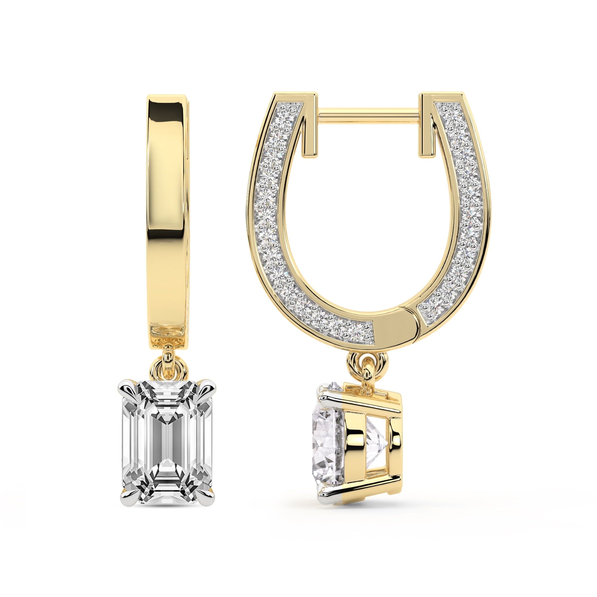 IGI Certified 2 Carat Emerald Shape Lab Grown Diamond Earrings | 18K ...