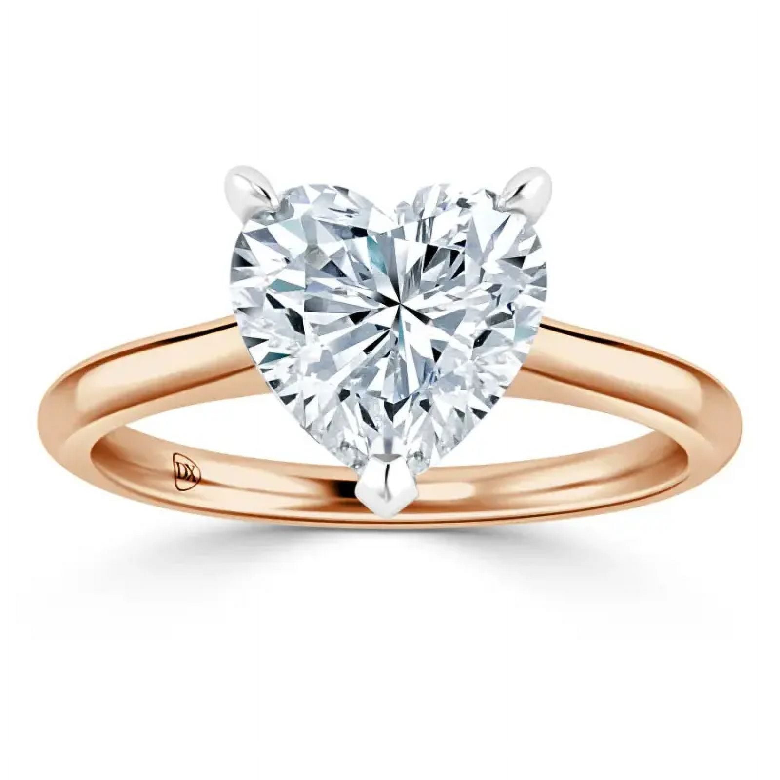 OM-RE Heart Shape F-G Diamond 2 ct 14k Rose Gold Engagement Ring ...