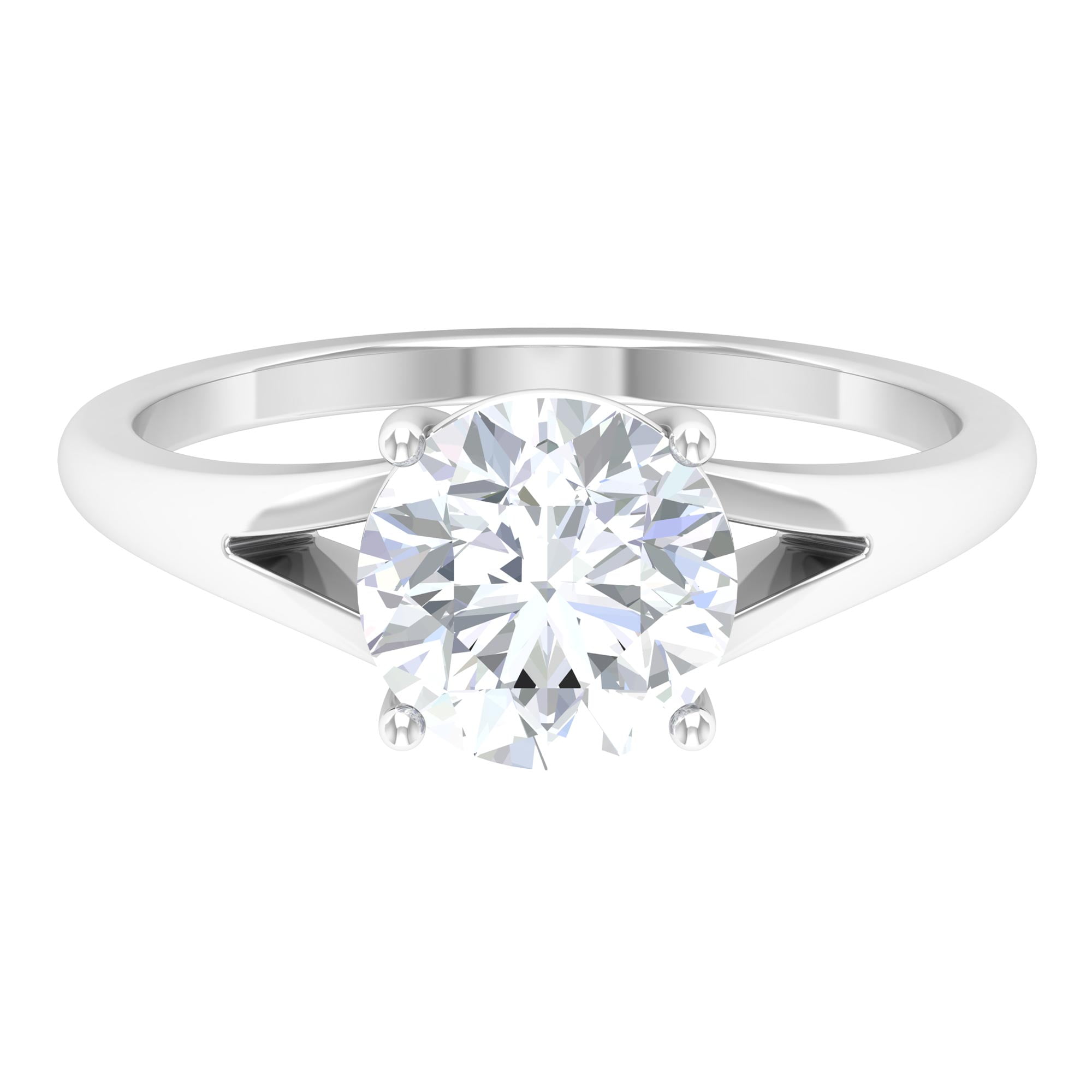 2 Carat Moissanite Solitaire Split Shank Engagement Ring - 8 mm - D-VS1 Quality, 14K White Gold ...