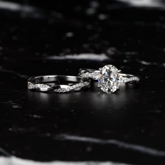 2 Carat Oval Cut Diamond Engagement Ring Set - Twisted Infinity Ring ...
