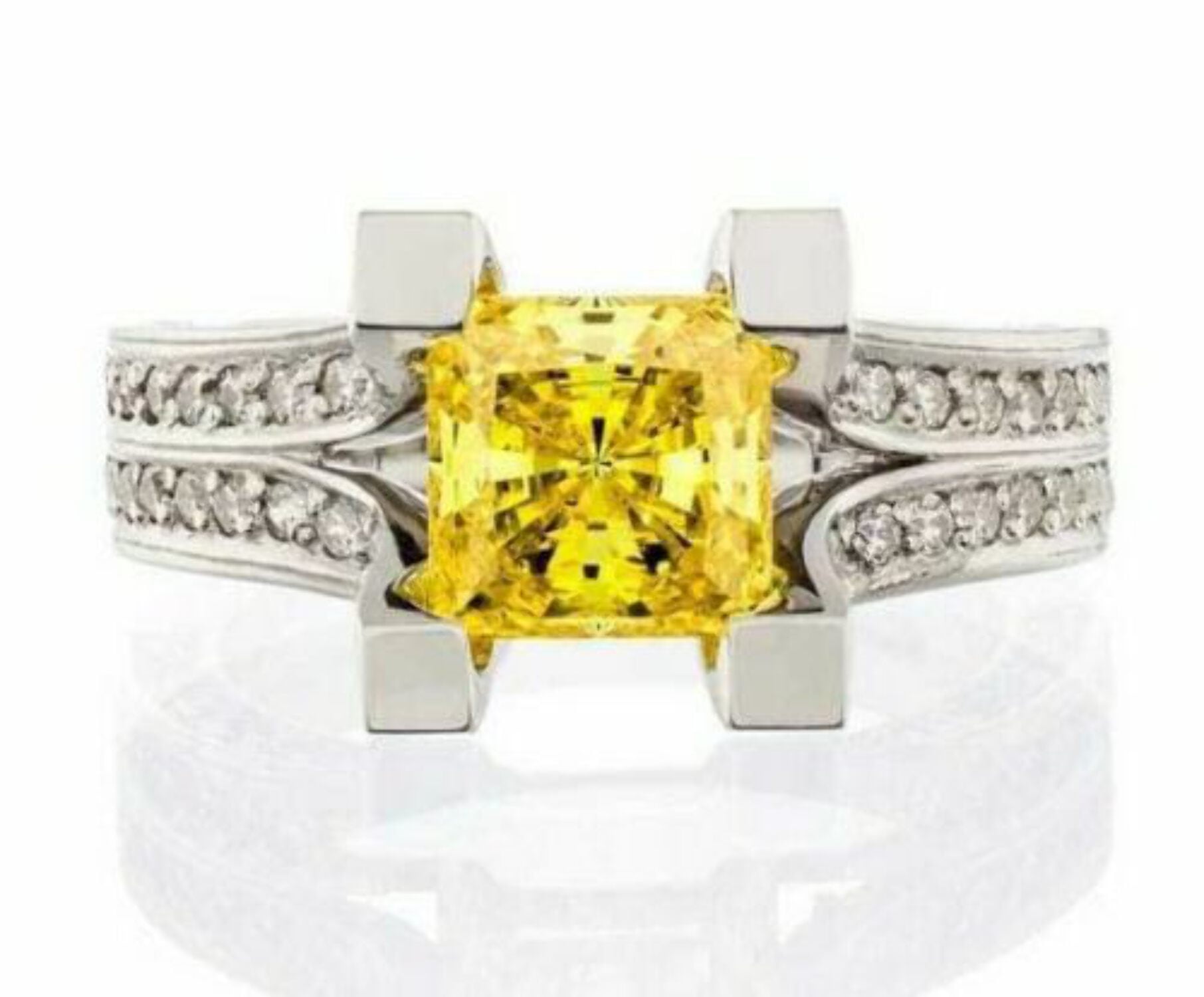 2 Carat Princess Cut Canary and Pave Cubic Zirconia Split Band ...