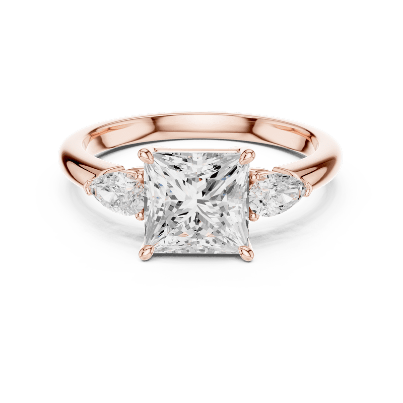2 Carat Princess Cut Moissanite Ring with Pear Side Accents – Rose Gold ...