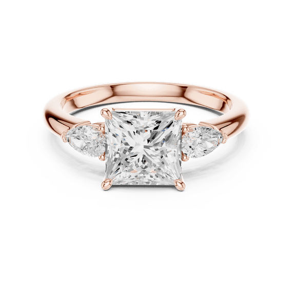2 Carat Princess Cut Moissanite Ring with Pear Side Accents – Rose Gold ...