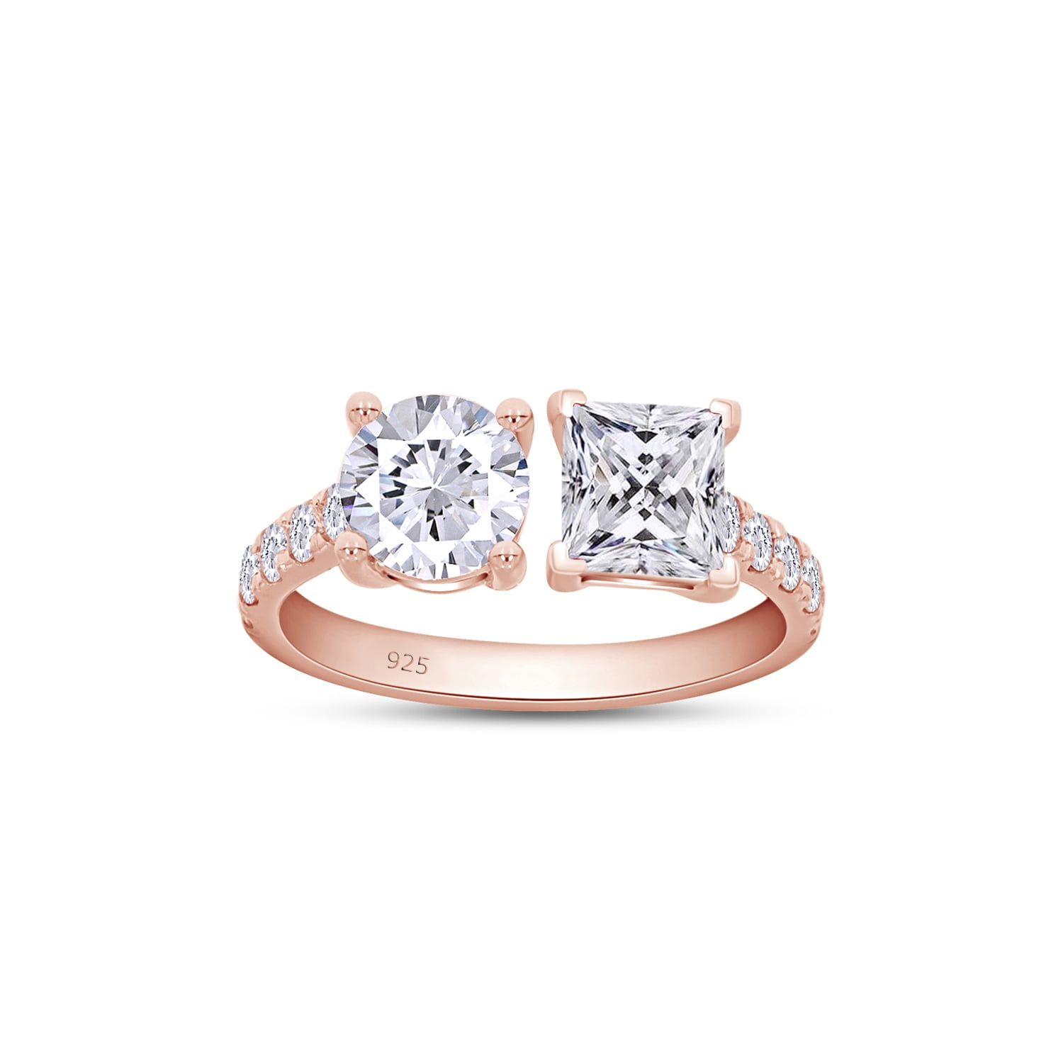 2 Carat Princess & Round Cut Lab Created Moissanite Adjustable Toi Et ...