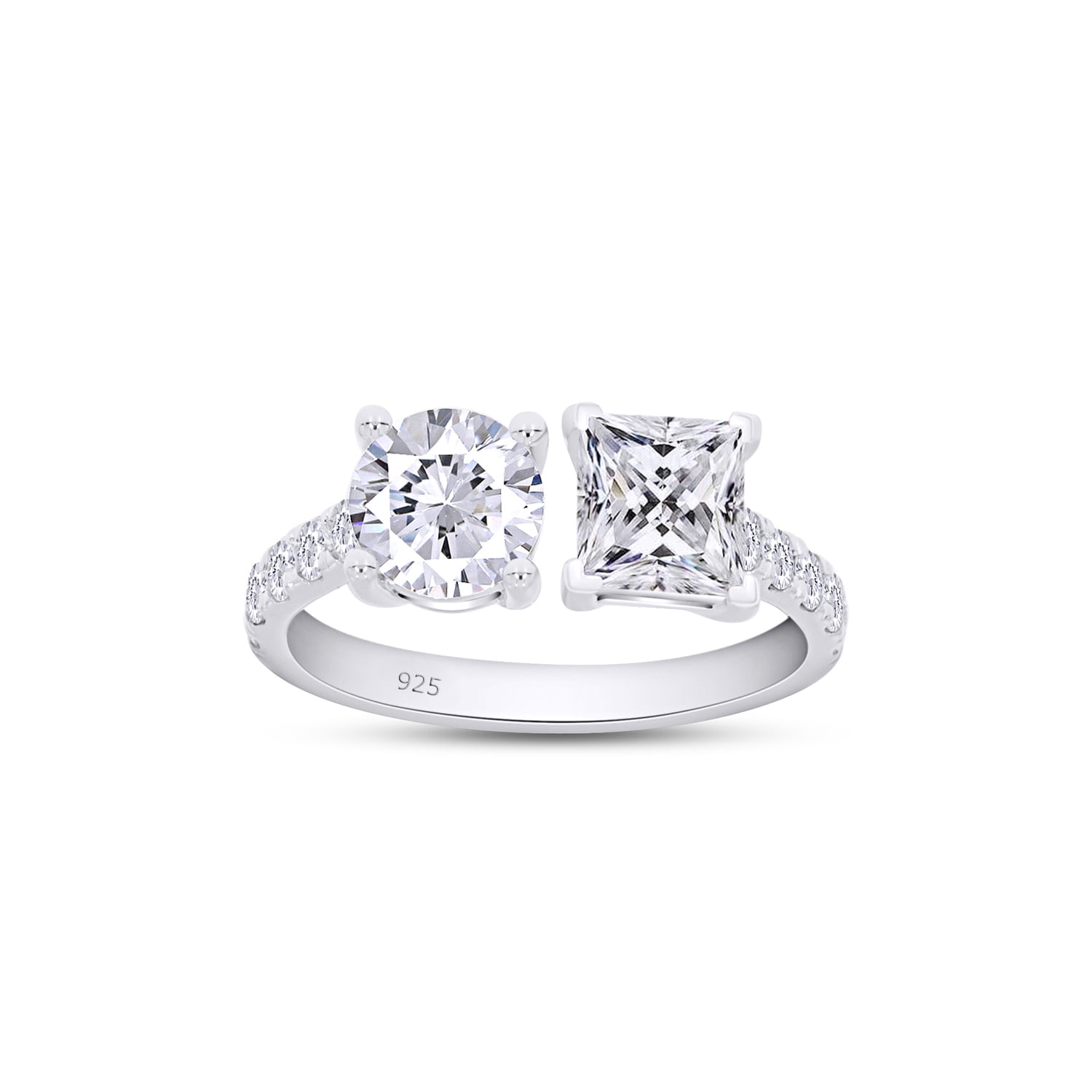 2 Carat Princess & Round Cut Lab Created Moissanite Adjustable Toi Et ...