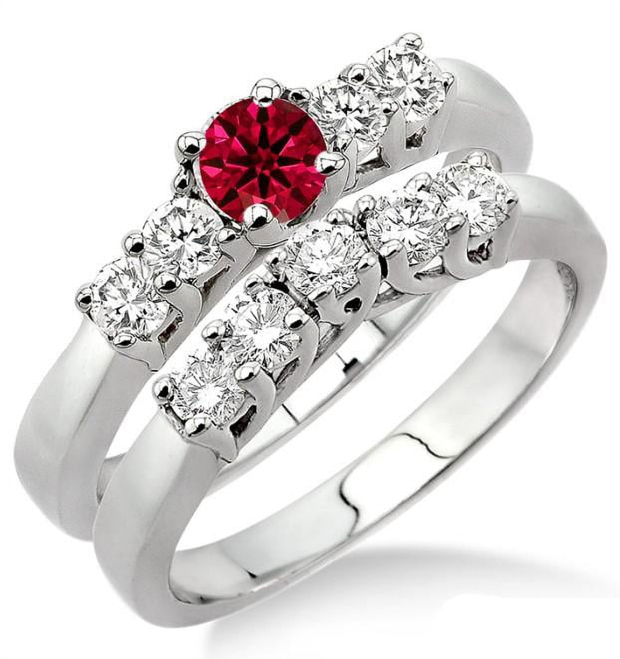 2 Carat Red Ruby Five Stone Moissanite Diamond Bridal Set on 10k White ...