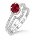 2 Carat Ruby & Diamond Halo Bridal Set Engagement Ring on 10k White ...