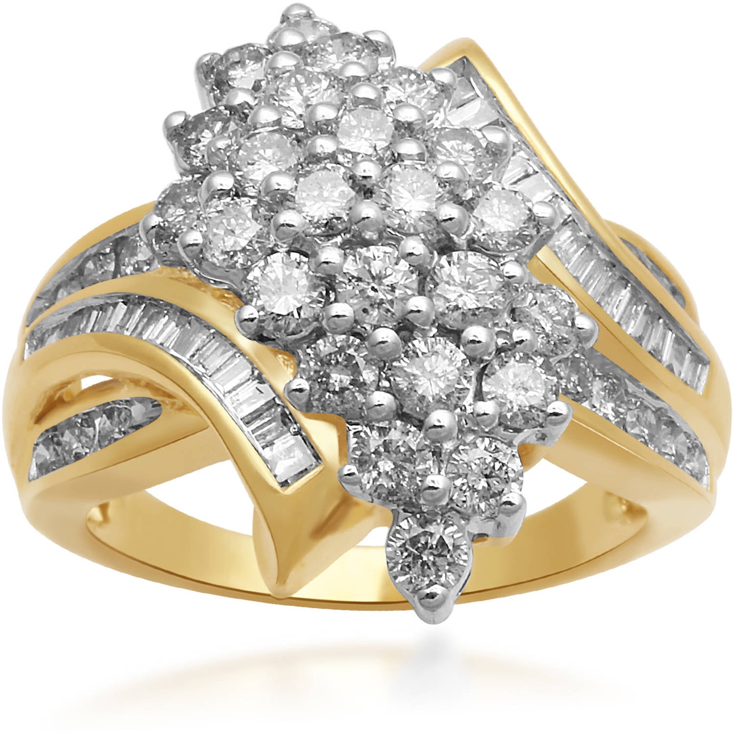 2 Carat T.W. Diamond 10kt Yellow Gold Fashion Cluster Ring - Walmart.com