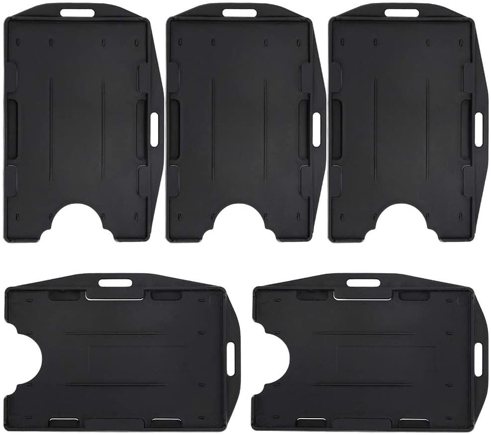 2 Card ID Badge Holder 2 Sided Black Rigid Hard Plastic Credit Card ...