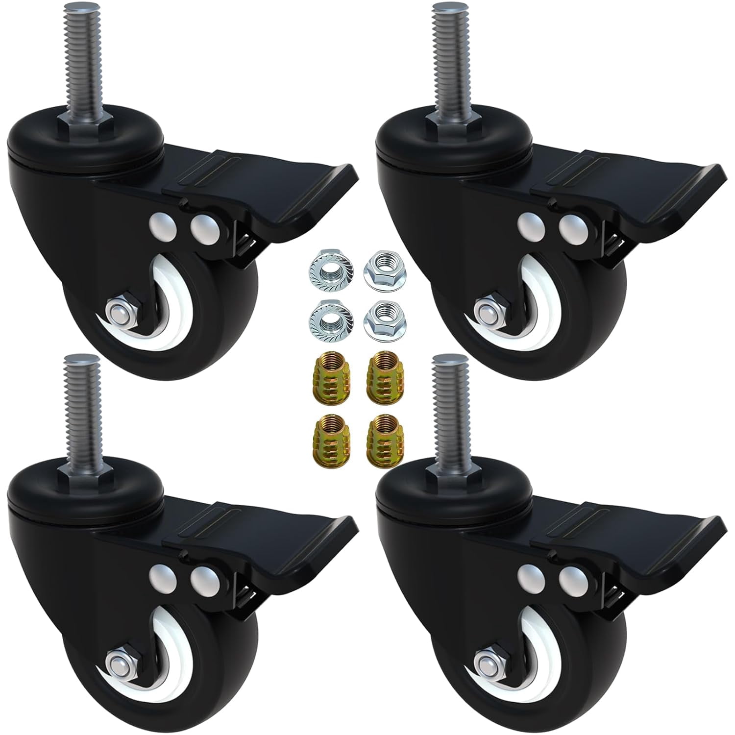 2" Caster Wheels,Heavy Duty Threaded Stem Casters,Screwed Bolt M10 x ...