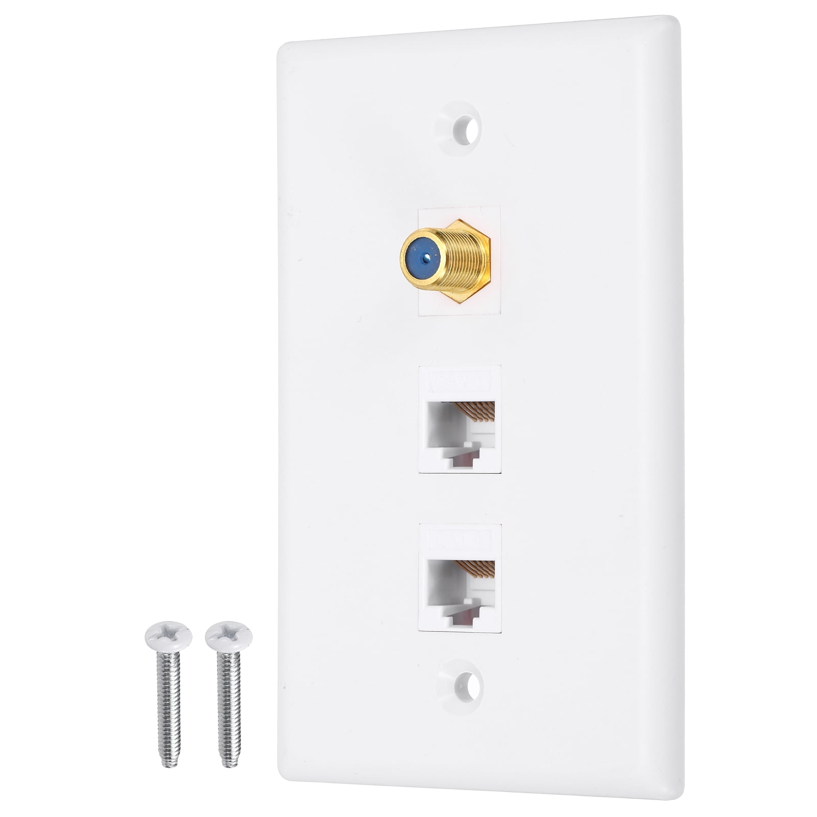 2 Cat 6 Ethernet Wall Plate,3 Port F-Plug RJ45 Key-stone Jack Wall ...