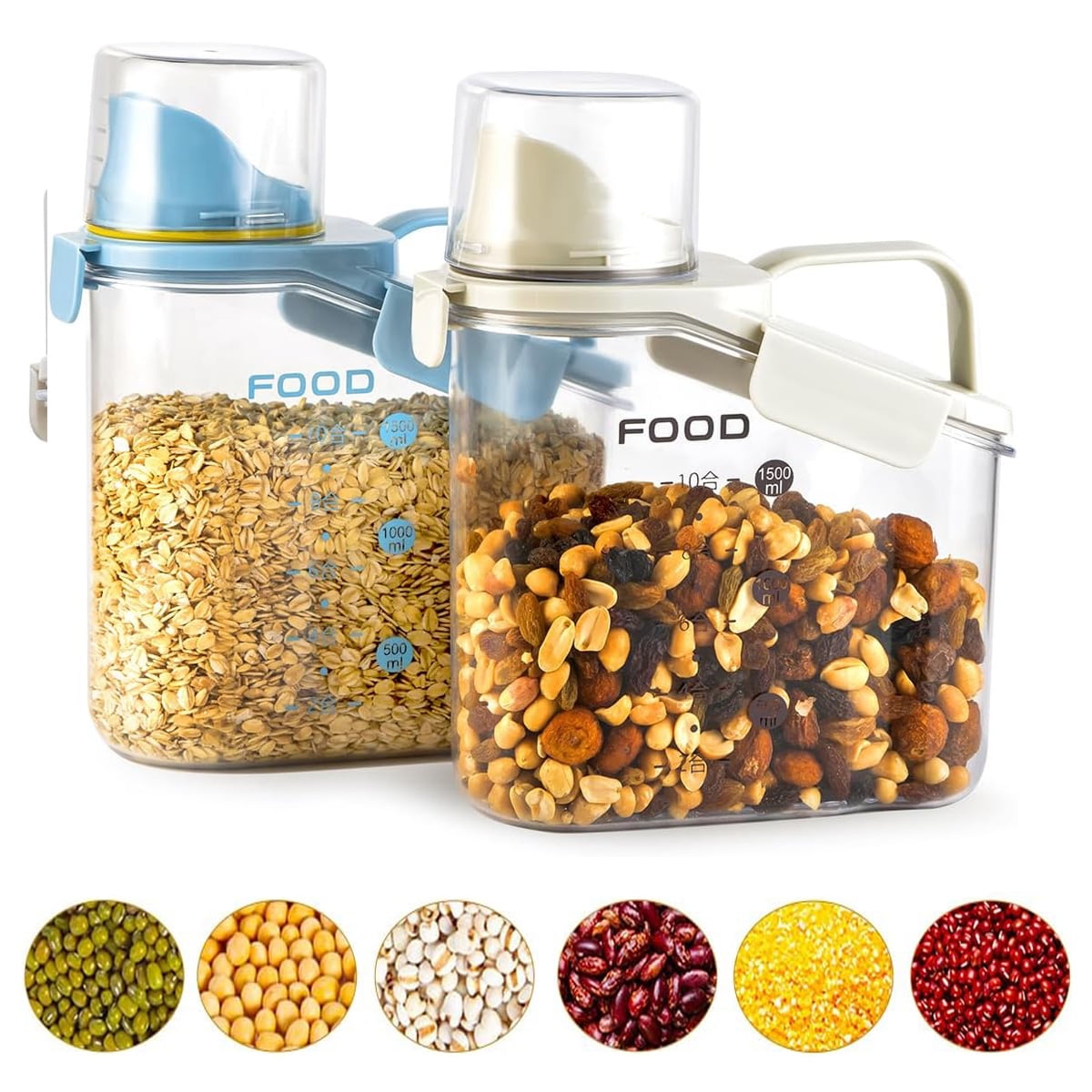 2 Cereal Storage Containers , 1.5L/51oz Airtight Dry Food Storage ...