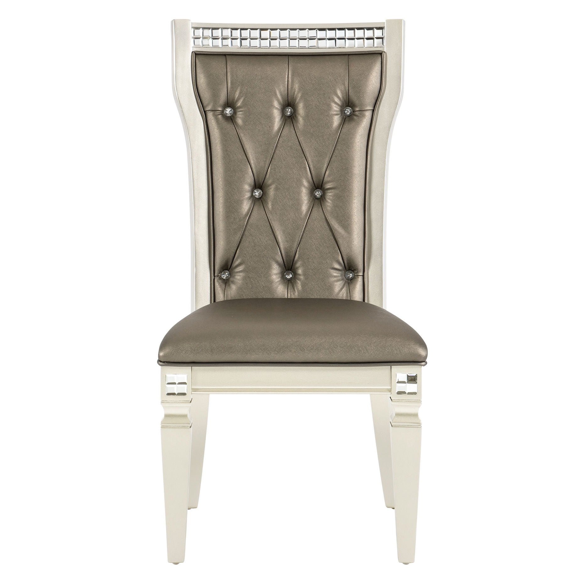 2 Champagne Faux Leather Upholstered Side Chairs, Glam Style - Walmart.com
